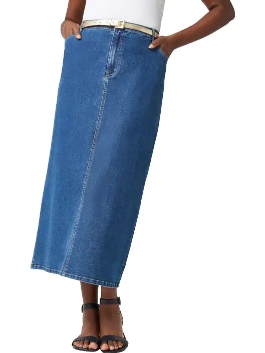 JESSICA LONDON Stretch Denim Midi Skirt - Medium Stonewash