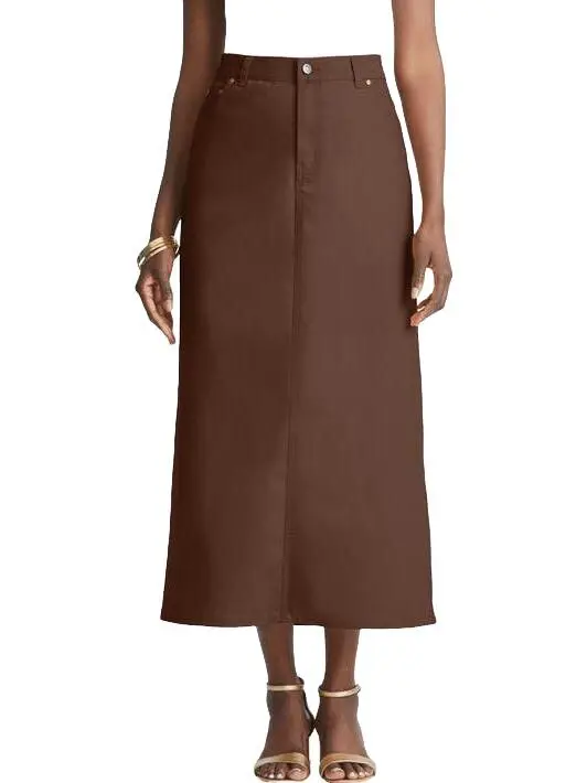 JESSICA LONDON True Fit Stretch Denim Midi Skirt - Rich Brown