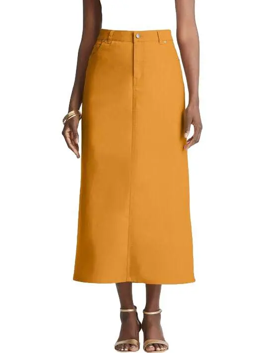 JESSICA LONDON True Fit Stretch Denim Midi Skirt - Rich Gold