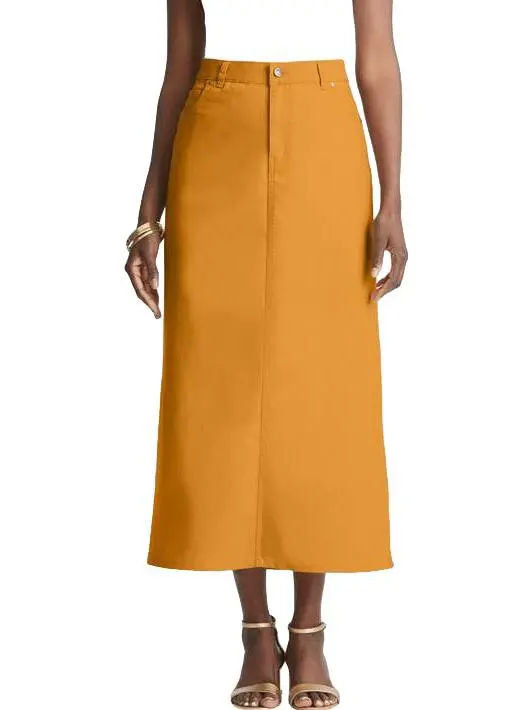 JESSICA LONDON True Fit Stretch Denim Midi Skirt - Rich Gold