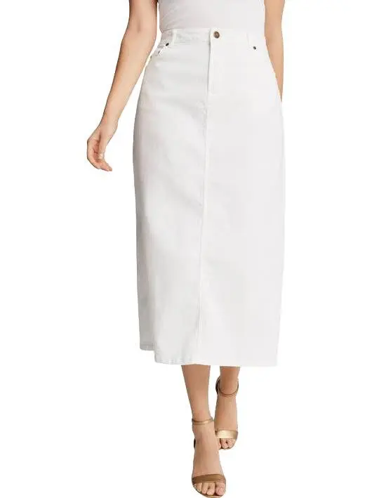 JESSICA LONDON True Fit Stretch Denim Midi Skirt - White