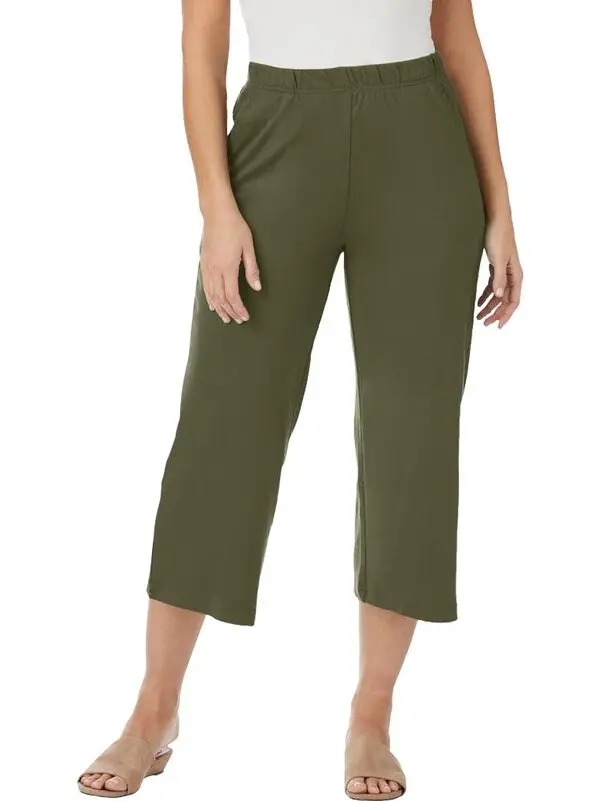 JESSICA LONDON Soft Ease Wide Crop - Dark Olive Green