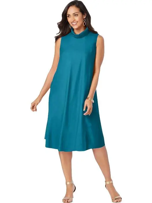 JESSICA LONDON Georgette Mock Neck Dress - Deep Teal
