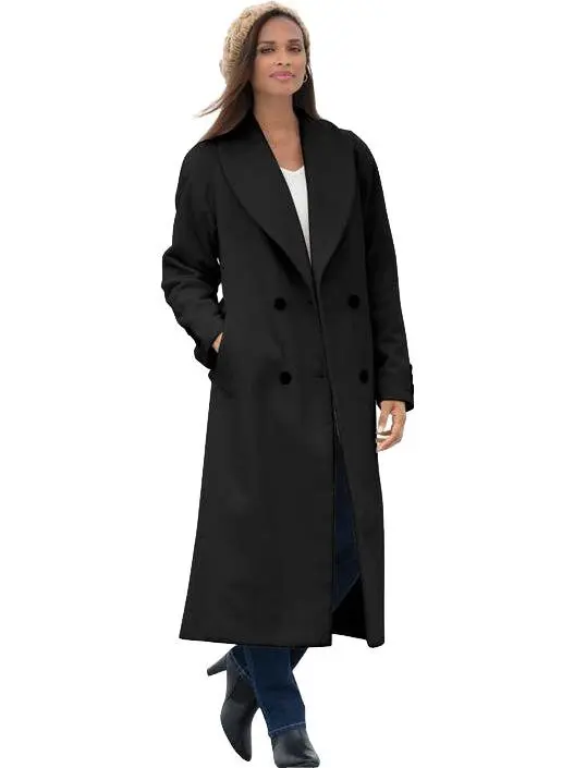 JESSICA LONDON Long Shawl Collar Wool Blend Coat - Black