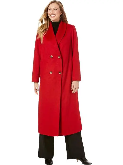 JESSICA LONDON Long Shawl Collar Wool Blend Coat - Classic Red