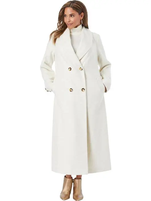 JESSICA LONDON Long Shawl Collar Wool Blend Coat - Ivory