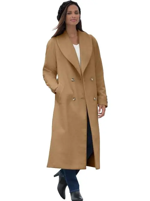 JESSICA LONDON Long Shawl Collar Wool Blend Coat - Soft Camel
