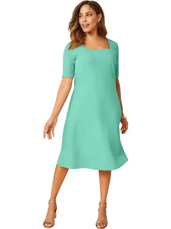 JESSICA LONDON Stretch Cotton Square Neck Midi Dress - Pale Seafoam