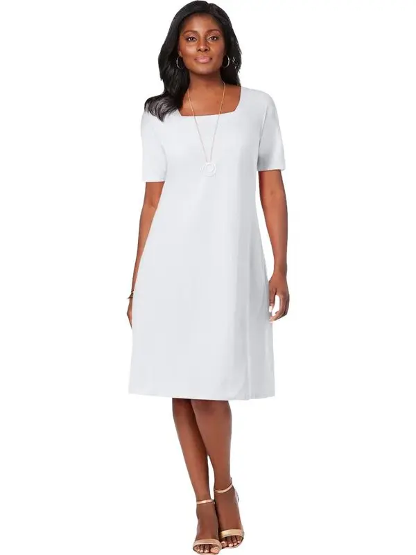 JESSICA LONDON Stretch Cotton Square Neck Midi Dress - White