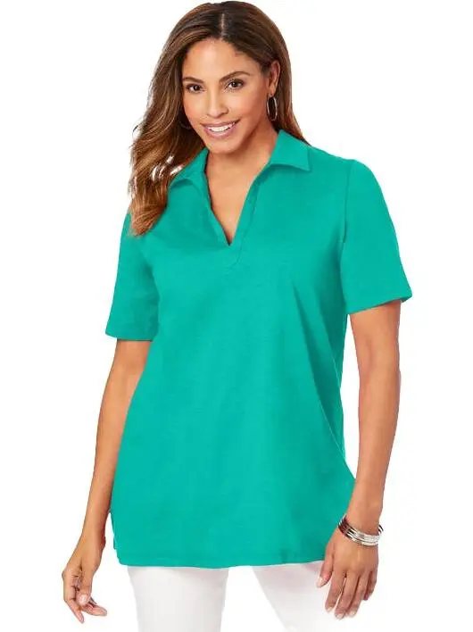JESSICA LONDON Stretch Cotton Polo T-shirt - Aqua Sea