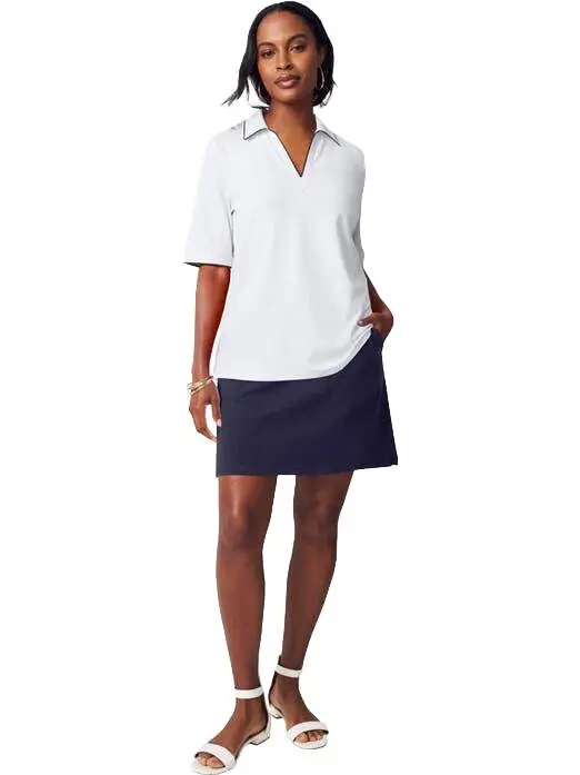 JESSICA LONDON Stretch Cotton Polo T-shirt - Navy White