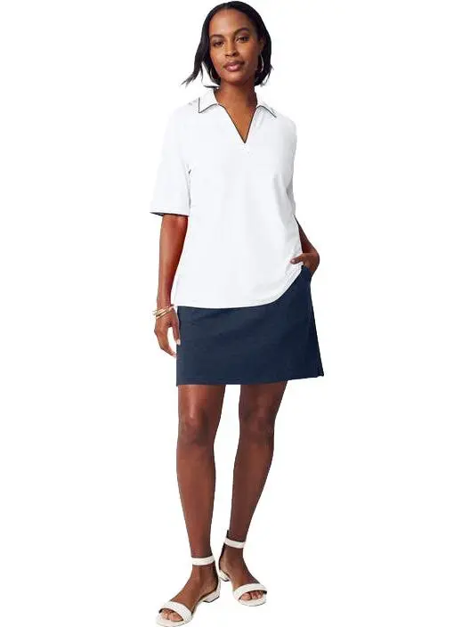 JESSICA LONDON Stretch Cotton Polo T-shirt - White Navy