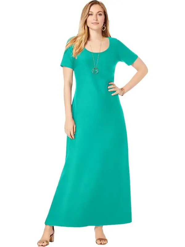 JESSICA LONDON Stretch Cotton T-shirt Maxi Dress - Aqua Sea