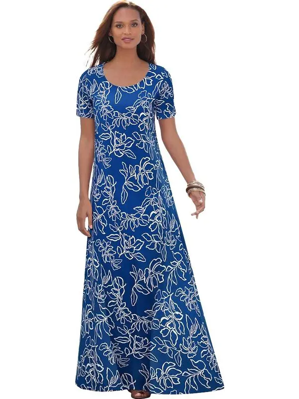 JESSICA LONDON Stretch Cotton T-shirt Maxi Dress - Dark Sapphire Floral