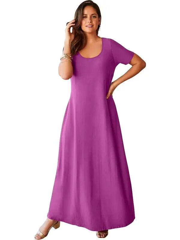 JESSICA LONDON Stretch Cotton T-shirt Maxi Dress - Deep Orchid