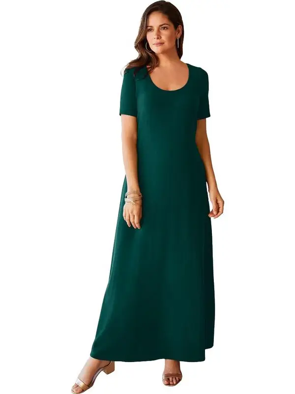 JESSICA LONDON Stretch Cotton T-shirt Maxi Dress - Emerald Green