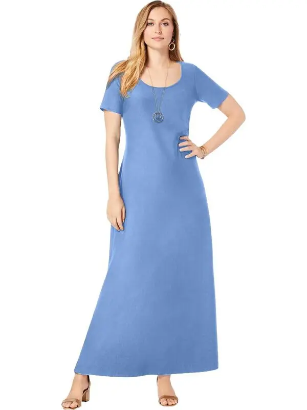 JESSICA LONDON Stretch Cotton T-shirt Maxi Dress - French Blue