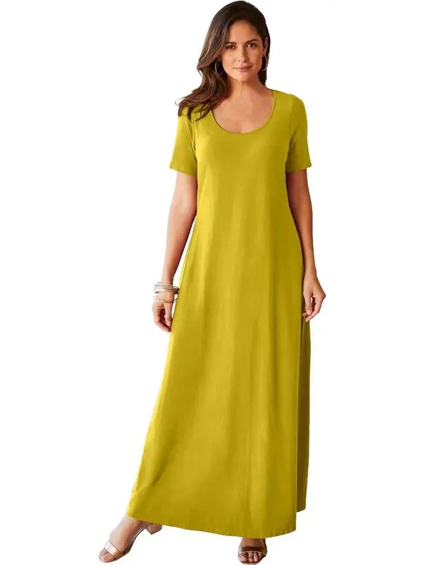 JESSICA LONDON Stretch Cotton T-shirt Maxi Dress - Golden Citrus