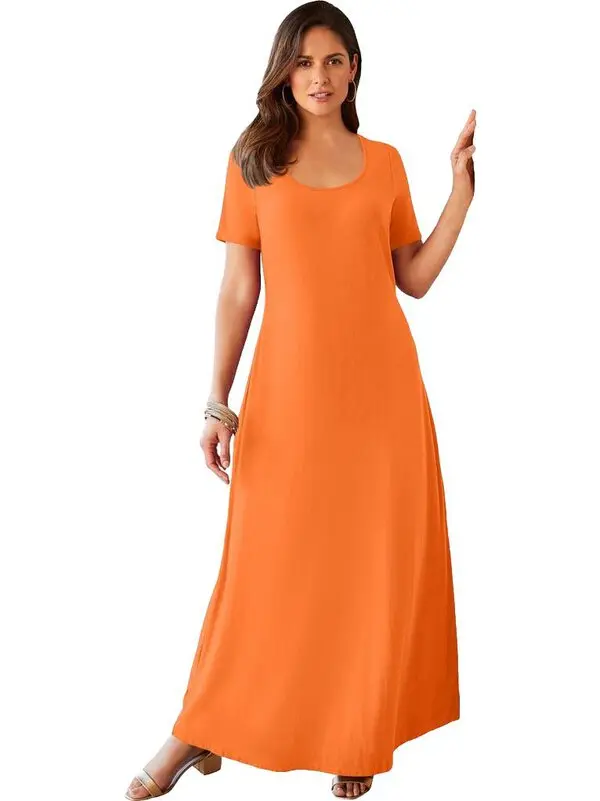 JESSICA LONDON Stretch Cotton T-shirt Maxi Dress - Orange Twist