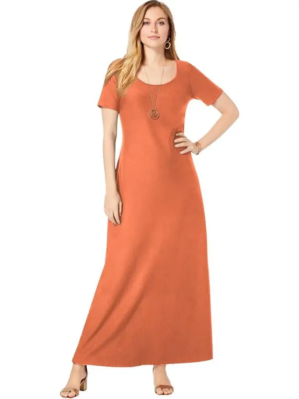 JESSICA LONDON Stretch Cotton T-shirt Maxi Dress - Vibrant Papaya