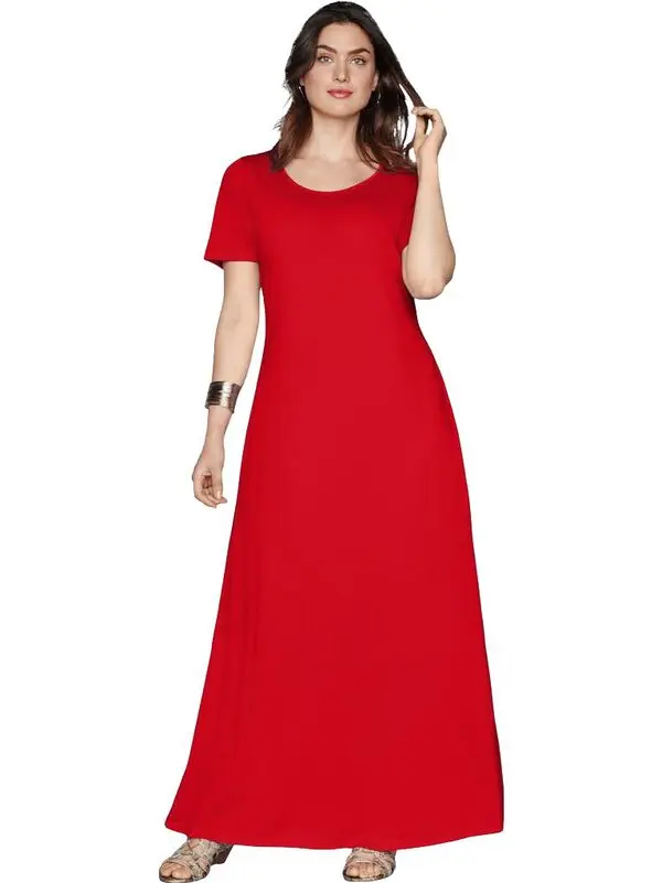JESSICA LONDON Stretch Cotton T-shirt Maxi Dress - Vivid Red