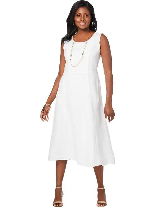 JESSICA LONDON Linen Fit & Flare Midi Dress - White
