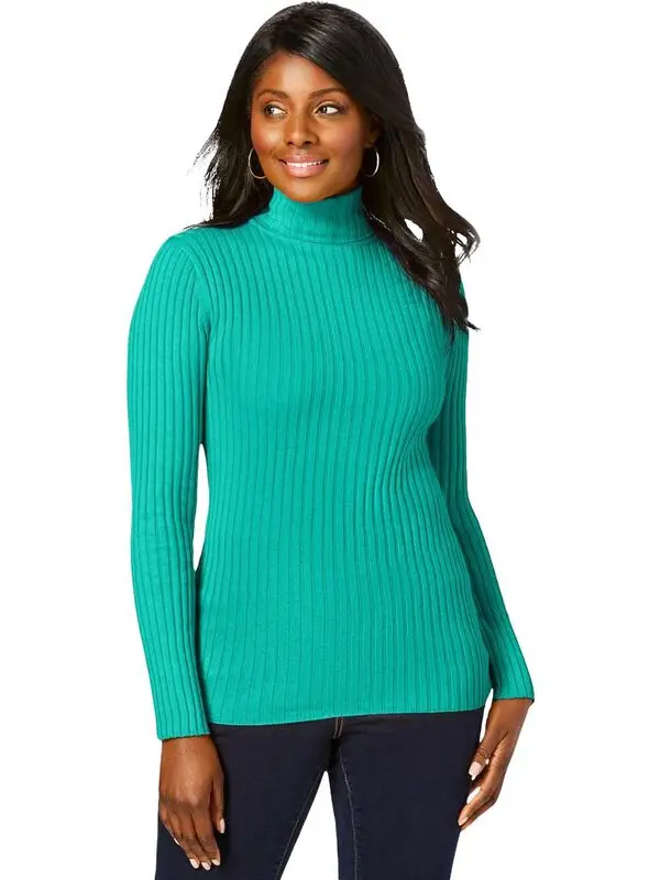 JESSICA LONDON Ribbed Cotton Turtleneck Sweater - Aqua Sea