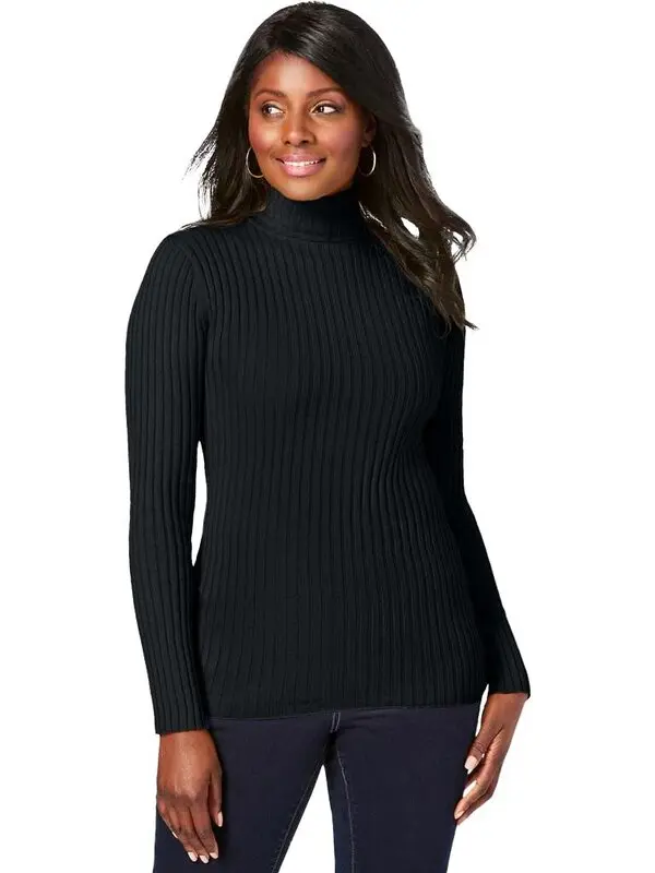 JESSICA LONDON Ribbed Cotton Turtleneck Sweater - Black