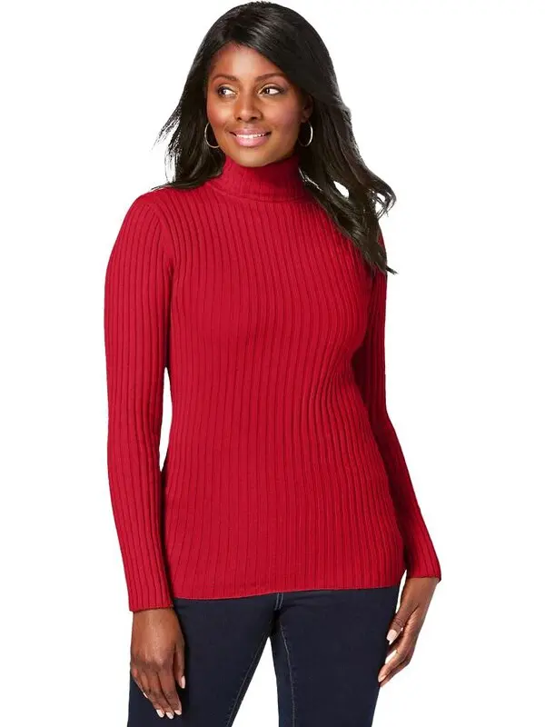 JESSICA LONDON Ribbed Cotton Turtleneck Sweater - Classic Red