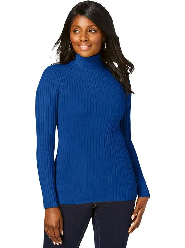 JESSICA LONDON Ribbed Cotton Turtleneck Sweater - Dark Sapphire