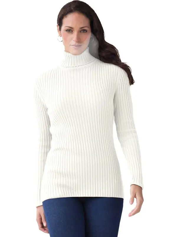 JESSICA LONDON Ribbed Cotton Turtleneck Sweater - Ivory