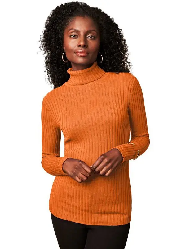 JESSICA LONDON Ribbed Cotton Turtleneck Sweater - Orange Twist