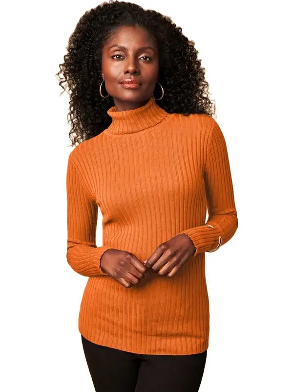 JESSICA LONDON Ribbed Cotton Turtleneck Sweater - Orange Twist