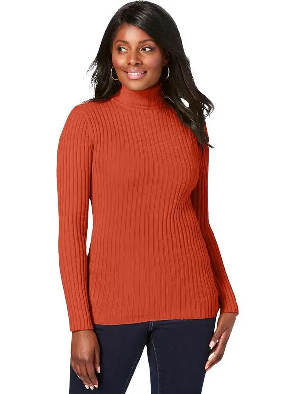 JESSICA LONDON Ribbed Cotton Turtleneck Sweater - Paprika Red