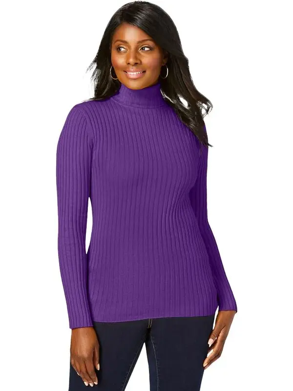 JESSICA LONDON Ribbed Cotton Turtleneck Sweater - Purple Orchid
