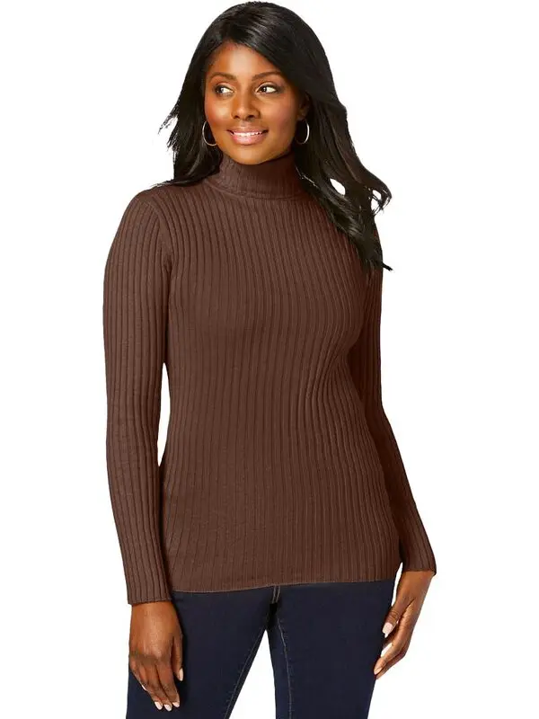 JESSICA LONDON Ribbed Cotton Turtleneck Sweater - Rich Brown
