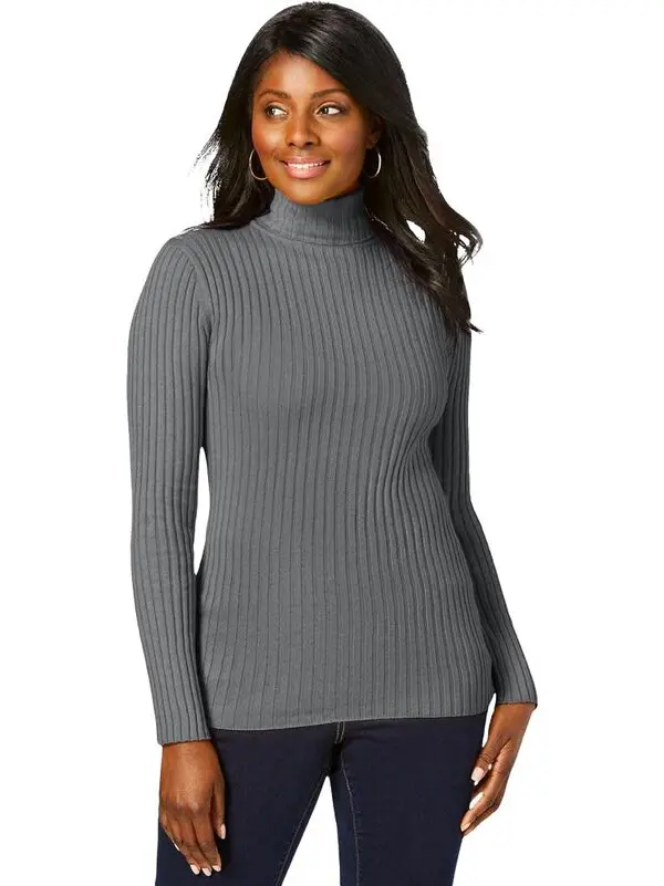 JESSICA LONDON Ribbed Cotton Turtleneck Sweater - Slate
