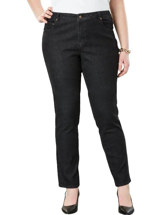 JESSICA LONDON True Fit Stretch Denim Straight Leg Jean - Black