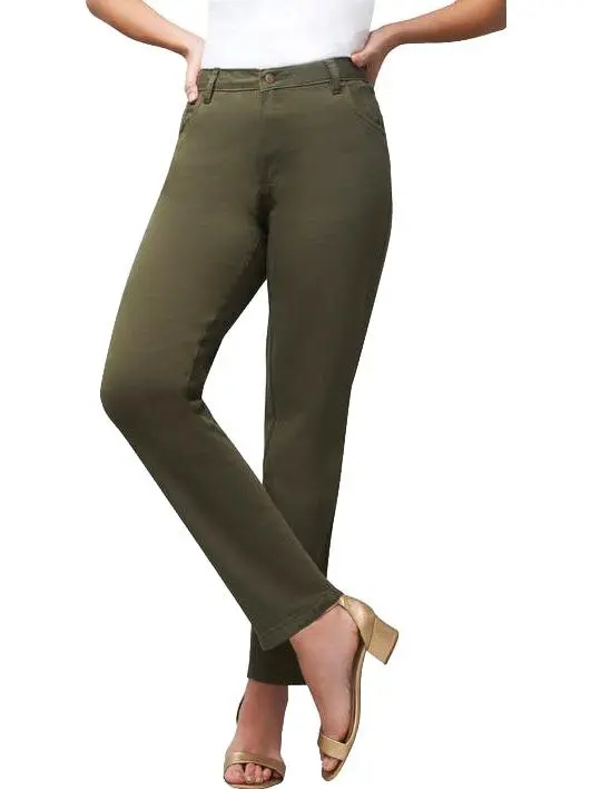 JESSICA LONDON True Fit Stretch Denim Straight Leg Jean - Dark Olive Green