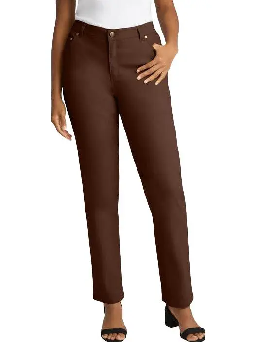 JESSICA LONDON True Fit Stretch Denim Straight Leg Jean - Rich Brown