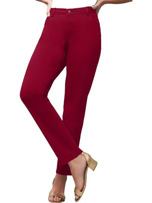 JESSICA LONDON Stretch Denim Straight Leg Jeans - Rich Burgundy