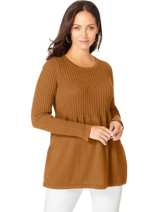 JESSICA LONDON Ribbed Babydoll Tunic Sweater - Clove