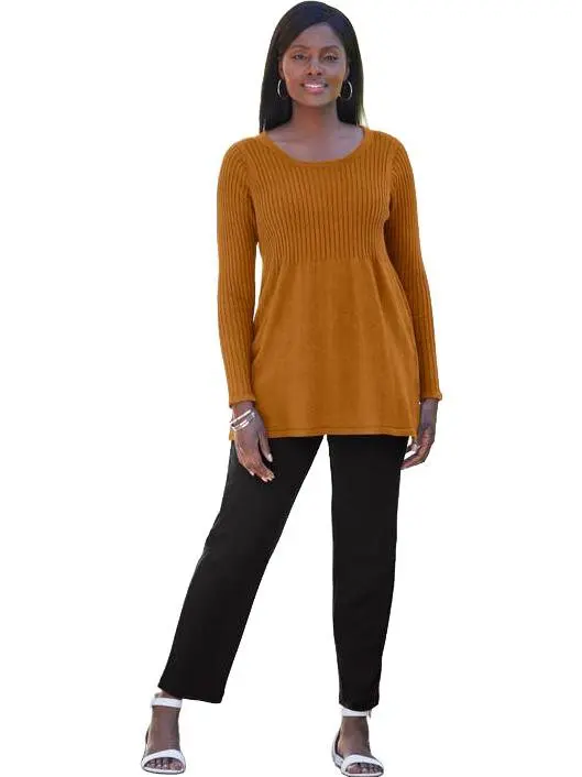 JESSICA LONDON Ribbed Baby Doll Tunic Sweater - Clove