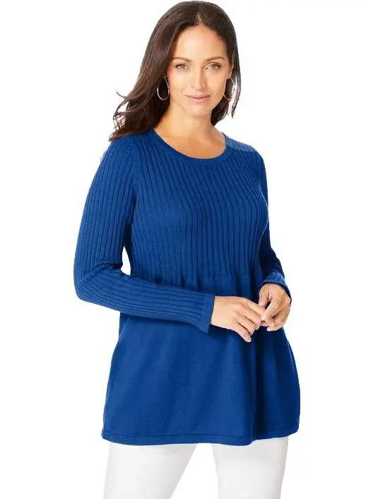 JESSICA LONDON Ribbed Baby Doll Tunic Sweater - Dark Sapphire