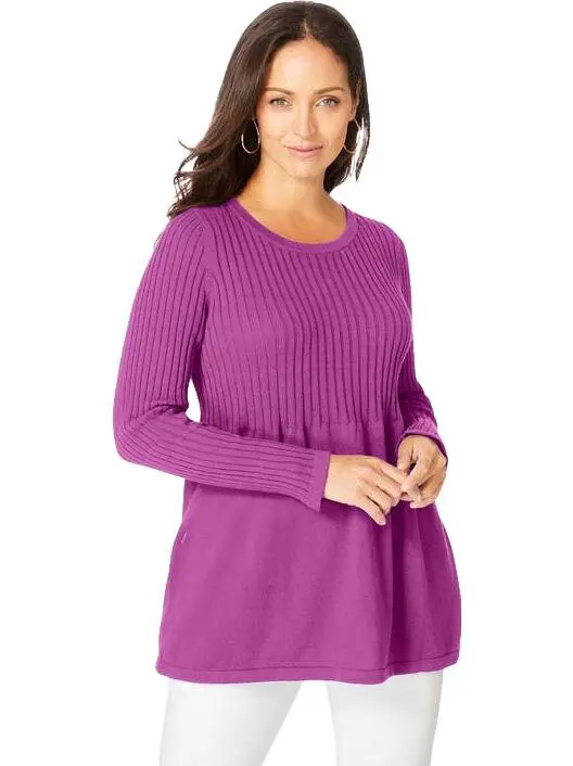 JESSICA LONDON Ribbed Baby Doll Tunic Sweater - Deep Orchid