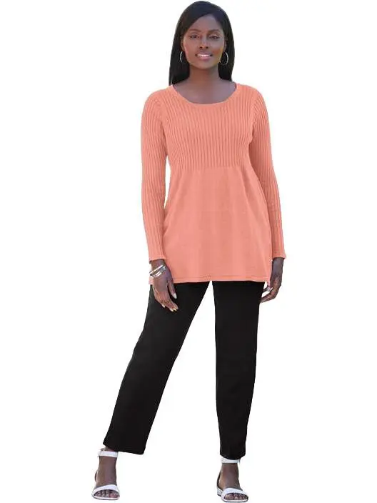 JESSICA LONDON Ribbed Baby Doll Tunic Sweater - Desert Coral
