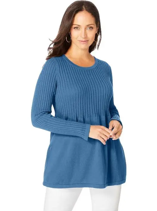 JESSICA LONDON Ribbed Baby Doll Tunic Sweater - Dusty Indigo