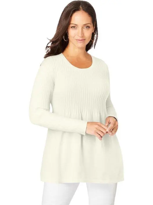 JESSICA LONDON Ribbed Baby Doll Tunic Sweater - Ivory