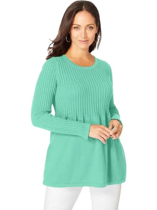 JESSICA LONDON Ribbed Babydoll Tunic Sweater - Pale Seafoam