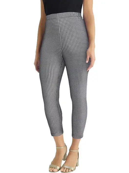 JESSICA LONDON Stretch Cotton Capri Leggings - Black Mini Houndstooth